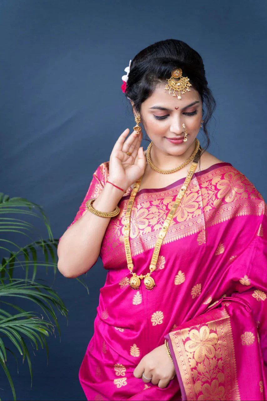 Pink Silk Woven Banarasi Saree – Kalamandir Sarees